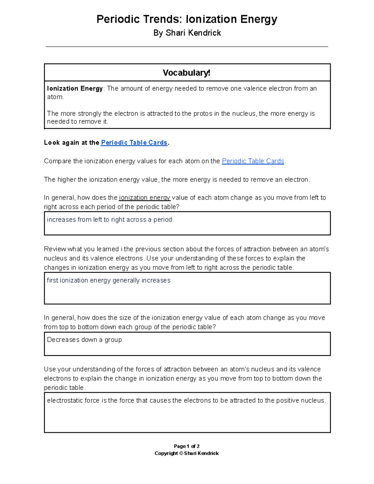 Copy of Periodic Trends Ionization Energy - Periodic Trends: Ionization ...