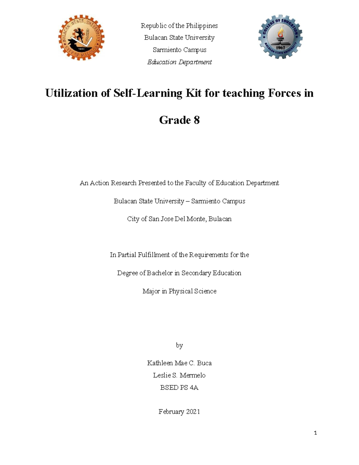 Basis - Utilization of Self-Learning Kit for teaching Forces in Grade 8 ...
