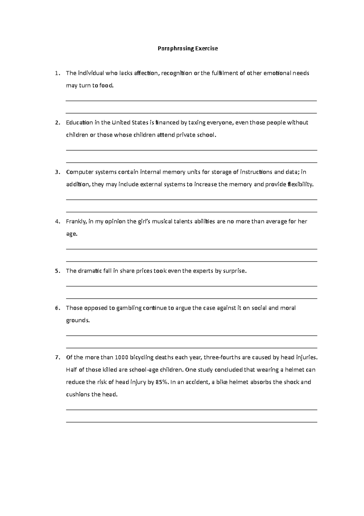 Paraphrasing Exercise 1 - Paraphrasing Exercise The individual who ...