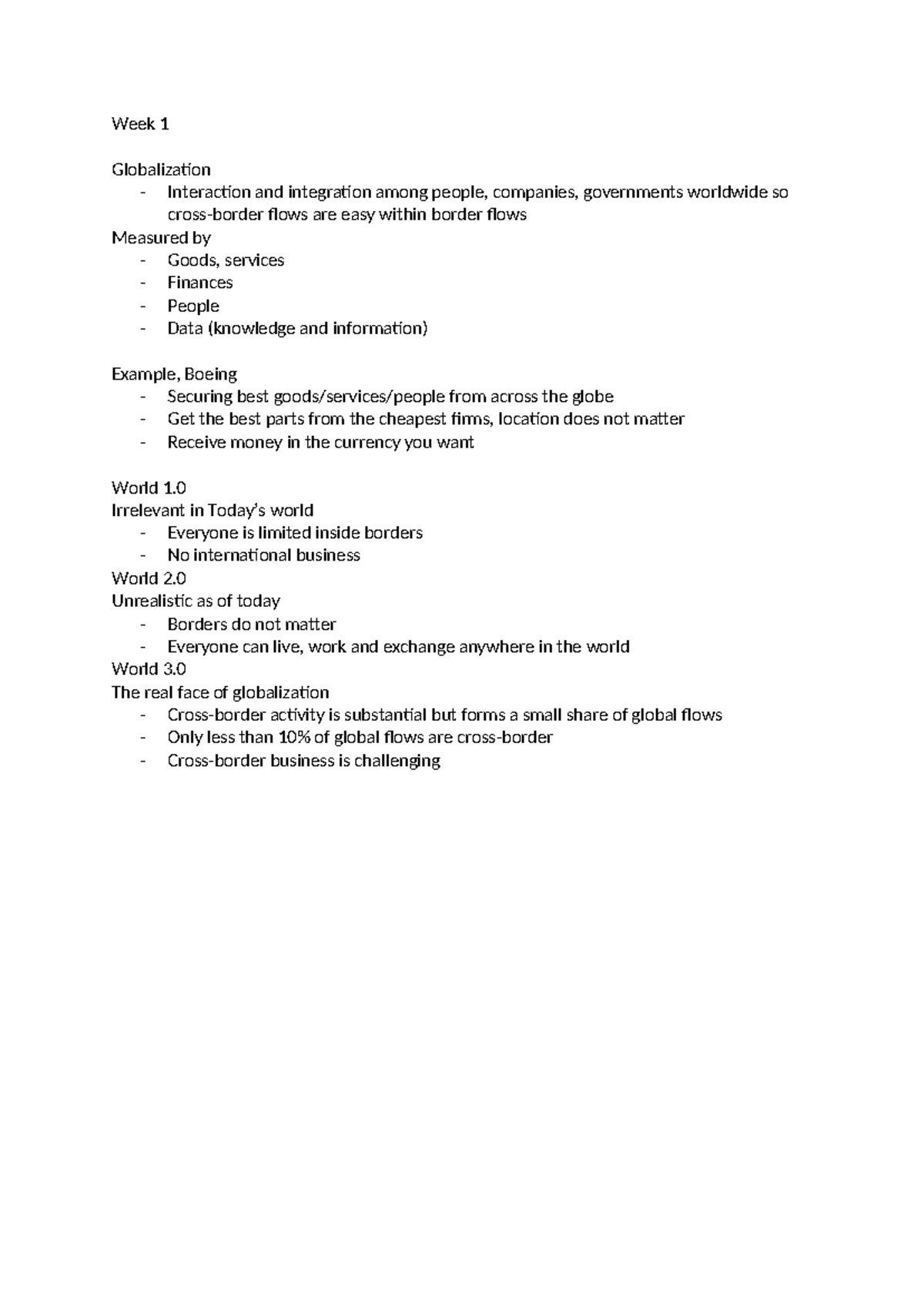 Summary of concepts IBUS1101 - Week 1 Globalization - Interaction and ...