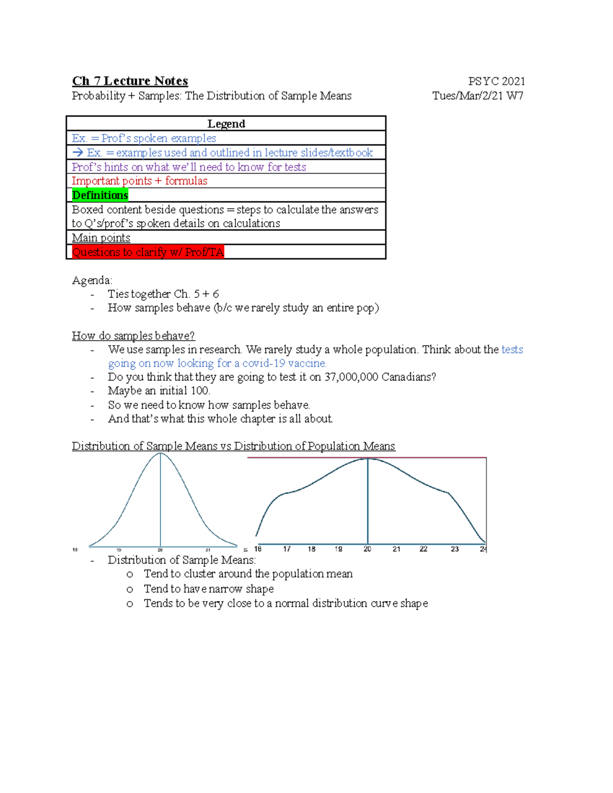 Ch 7 Lecture Notes PSYC 2021 - Ch 7 Lecture Notes PSYC 2021 Probability ...