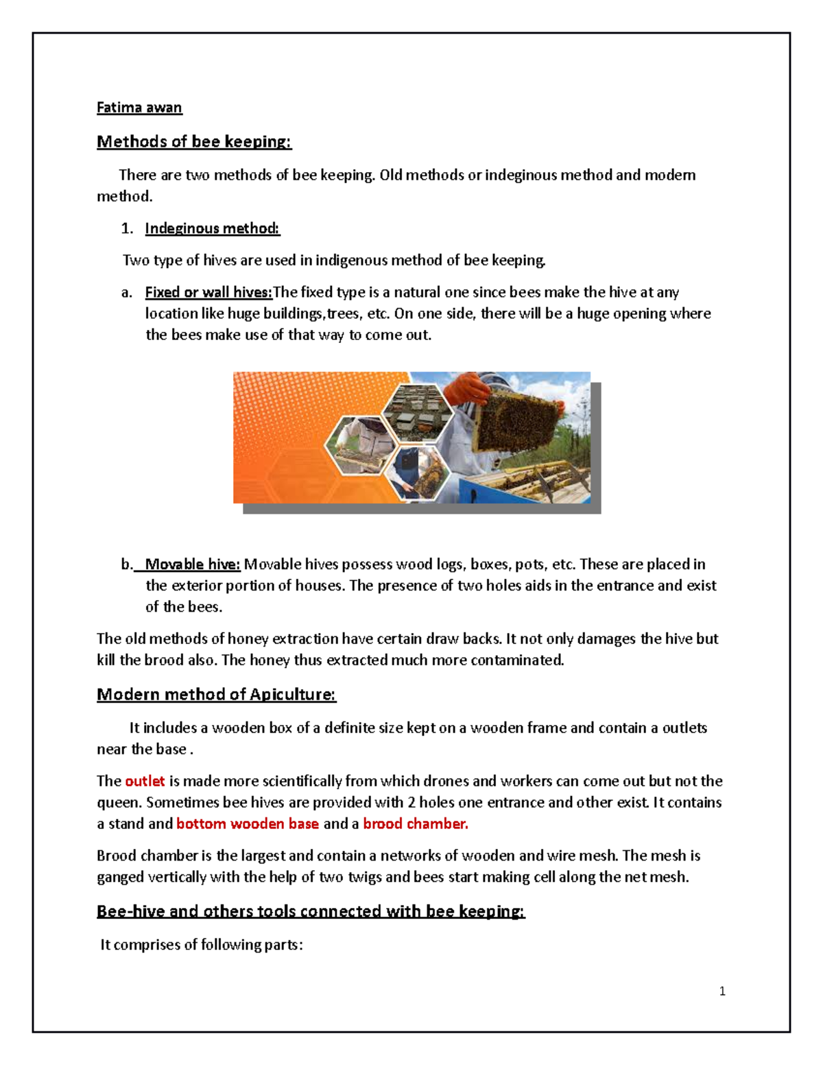 Methods of bee keeping - smnASI - Fatima awan Methods of bee keeping ...