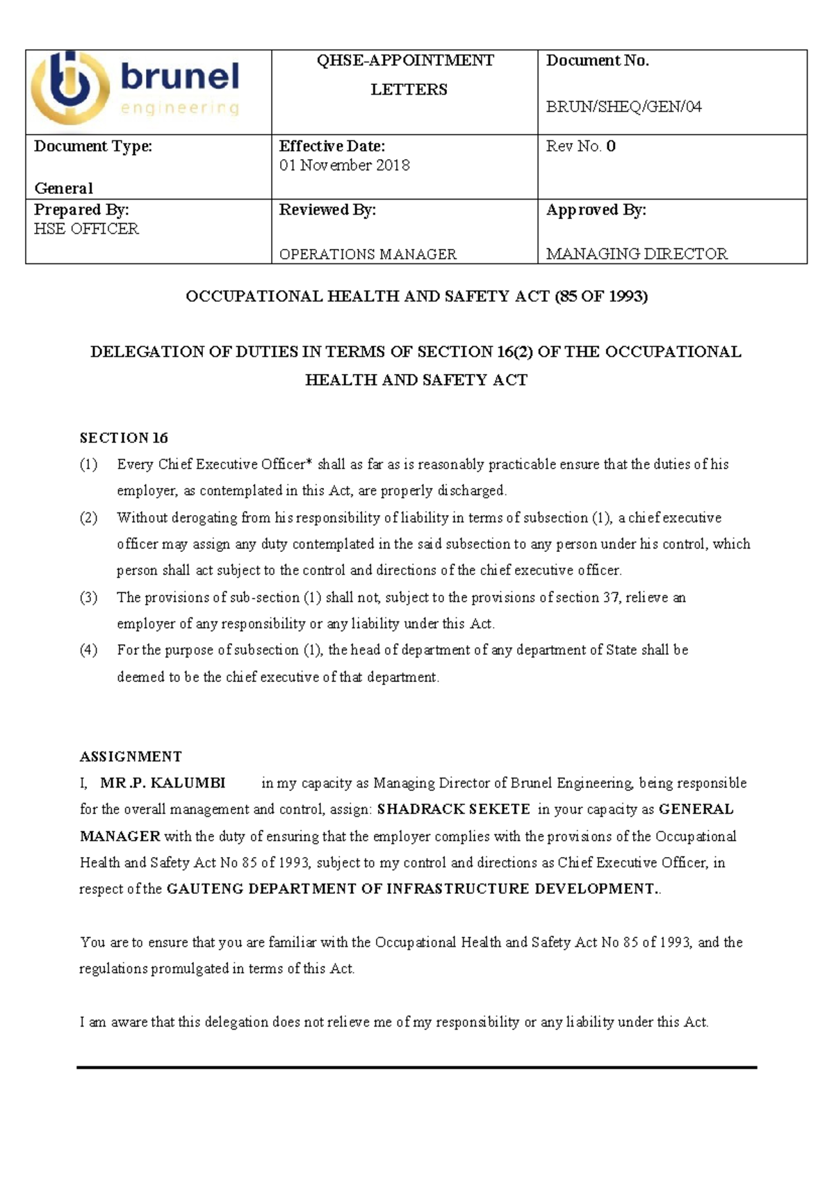 05-01- OHSA 16(2) - occupational health nd safety act - QHSE ...