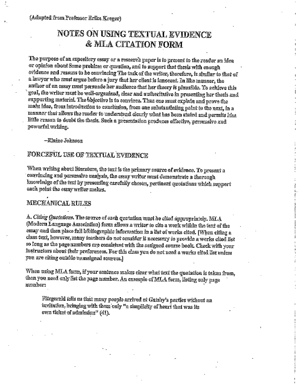 Notes on MLA Format-Citing Textual Evidence - Studocu