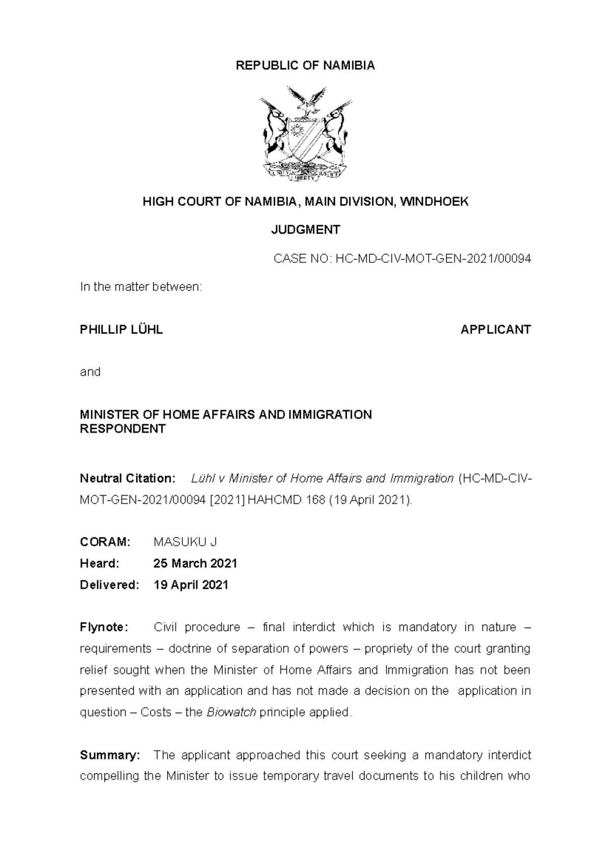 2021-nahcmd-168 - notes - REPUBLIC OF NAMIBIA HIGH COURT OF NAMIBIA ...