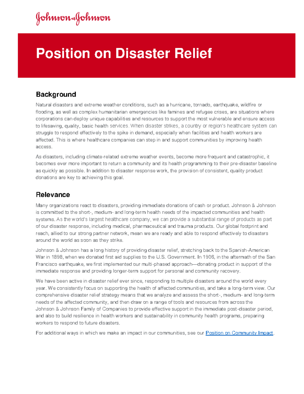 Our position on disaster relief - Position on Disaster Relief ...