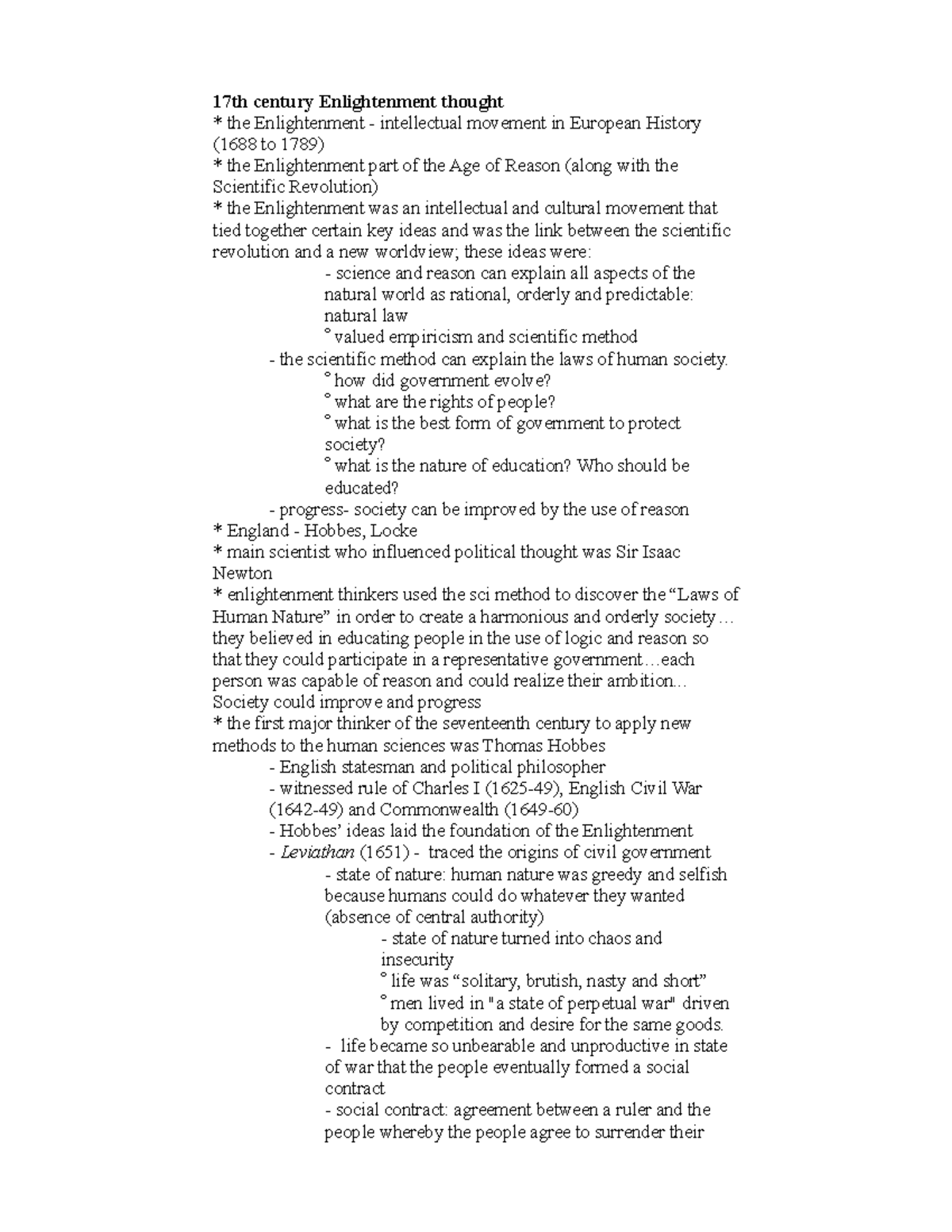 European History Lecture Notes no. 11 for Lectures 1 through 15 - 17th ...