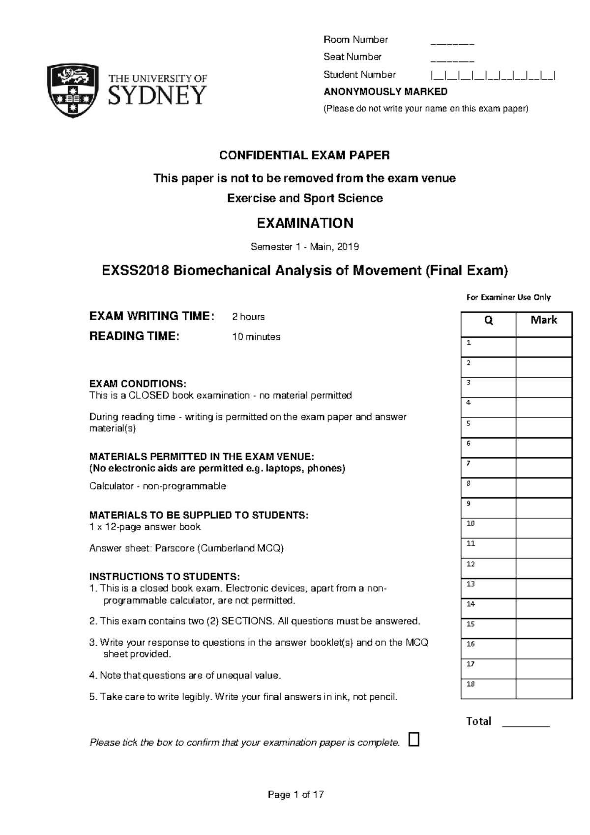 Biomechanical Analysis of Movement (Final Exam) - laptops, phones ...