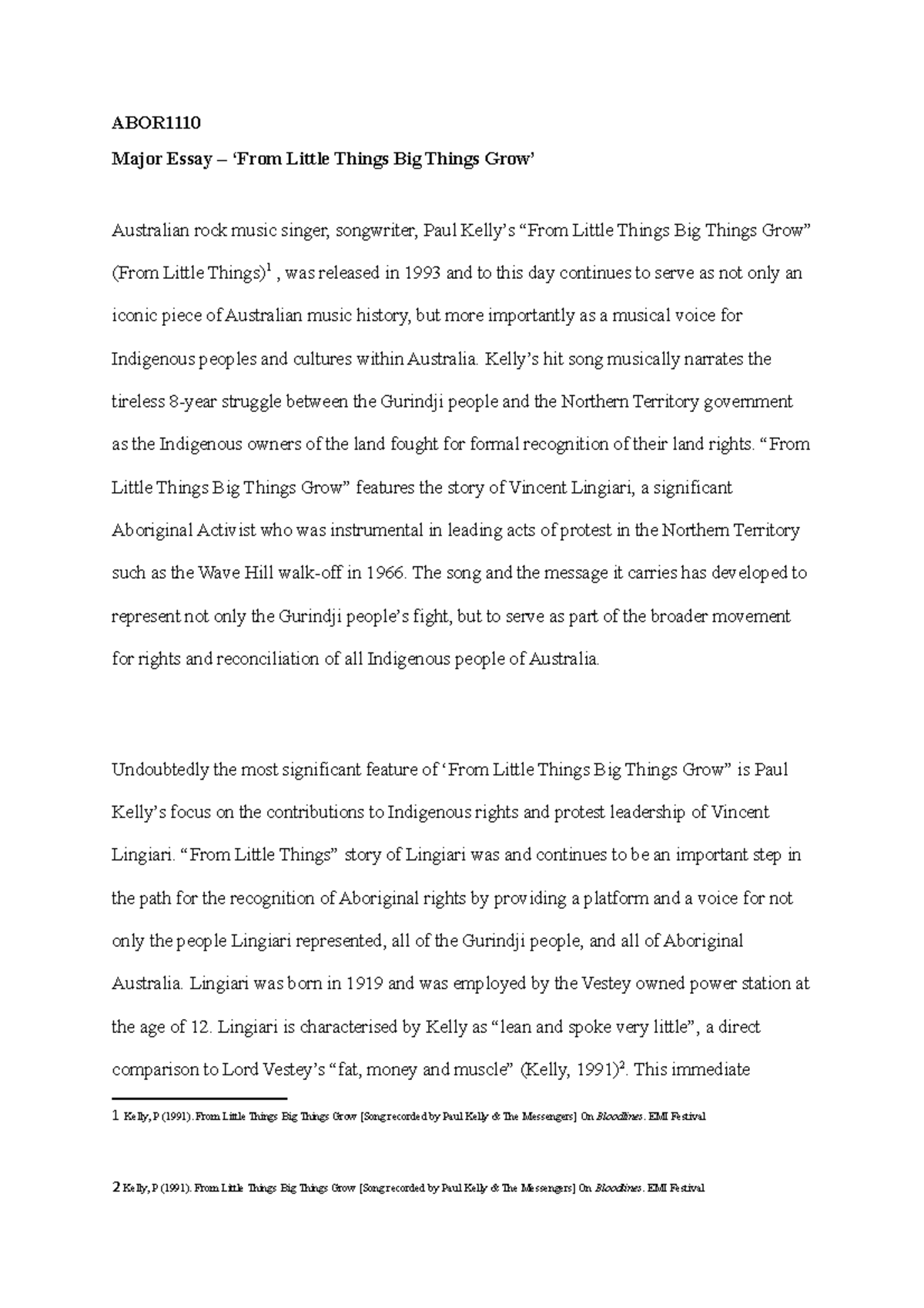 From Little Things Big Things Grow, Major Essay - ABOR Major Essay ...