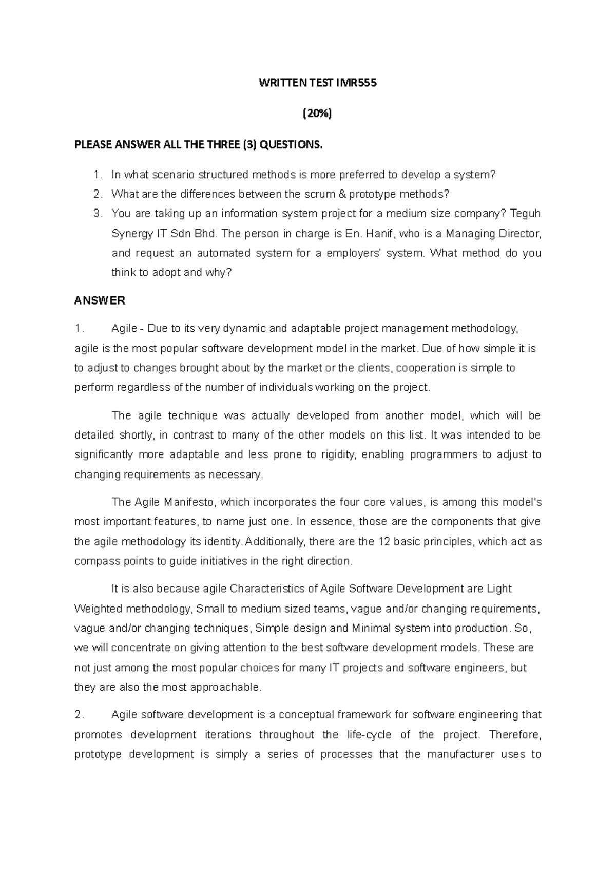 Written TEST IMR555 - read and understand for revision - WRITTEN TEST ...