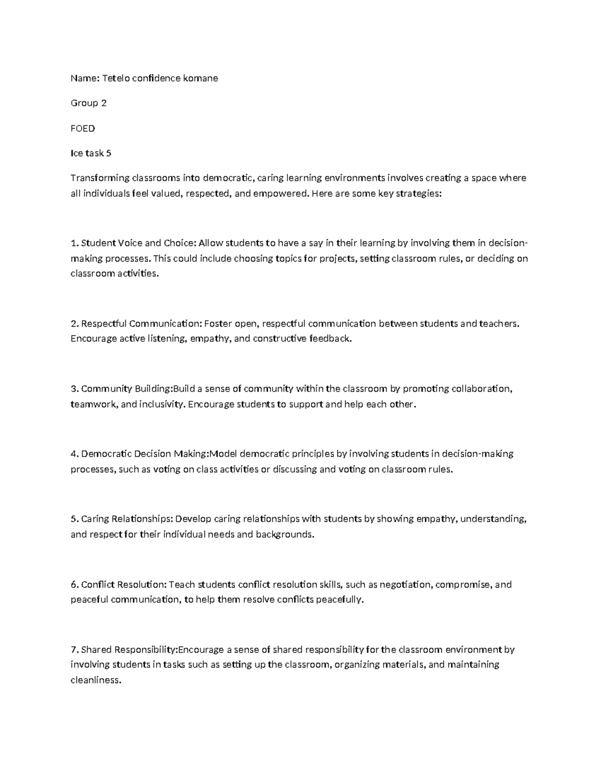 Ice task 5 - Notes - Name: Tetelo confidence komane Group 2 FOED Ice ...