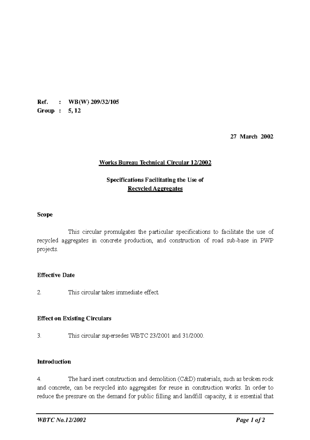 Works Bureau Technical Circular 12 2002 Specifications Facilitating the ...