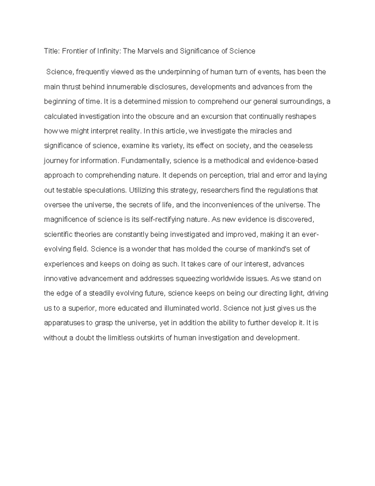 Science 2 - Title: Frontier of Infinity: The Marvels and Significance ...