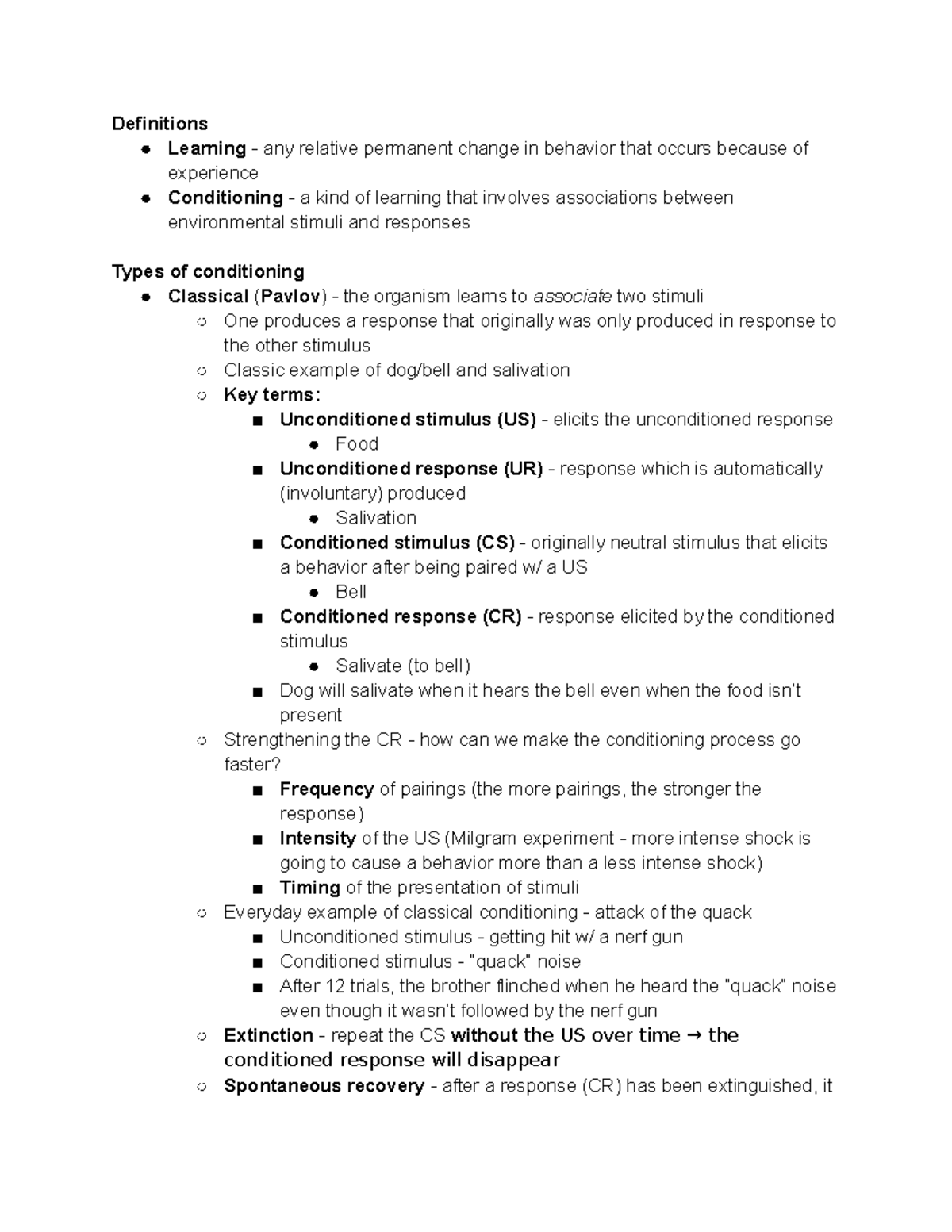 Lecture #20 learning - Types of conditioning - Definitions Learning ...
