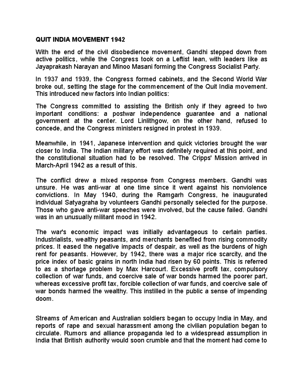 Quit India Movement 1942 (BA History Hons) - QUIT INDIA MOVEMENT 1942 ...