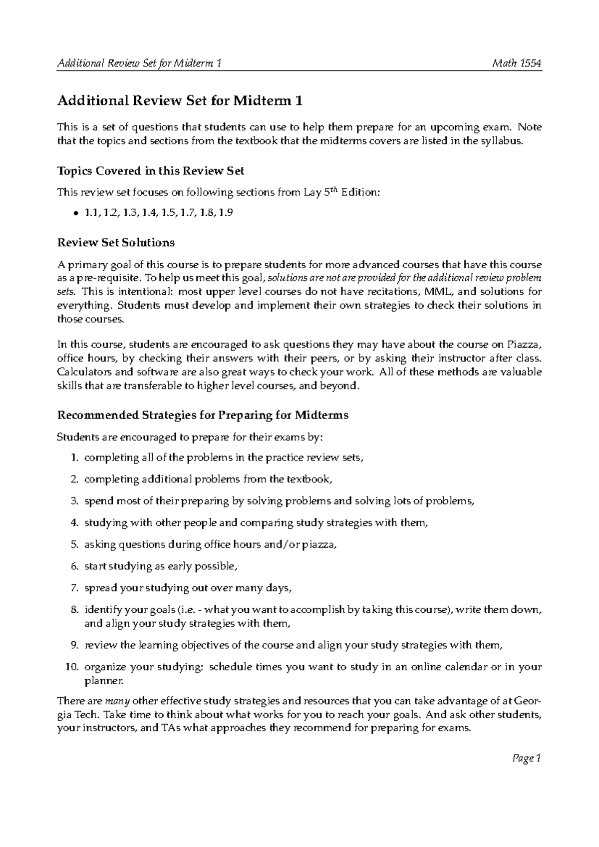 Midterm Additional Practice - Additional Review Set for Midterm 1 This is a set of questions ...