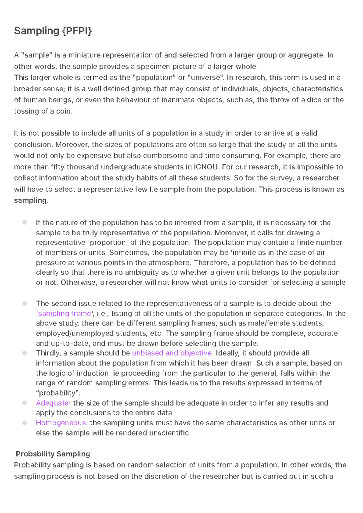 Quantitative sampling - Sampling {PFPI} A "sample" is a miniature ...