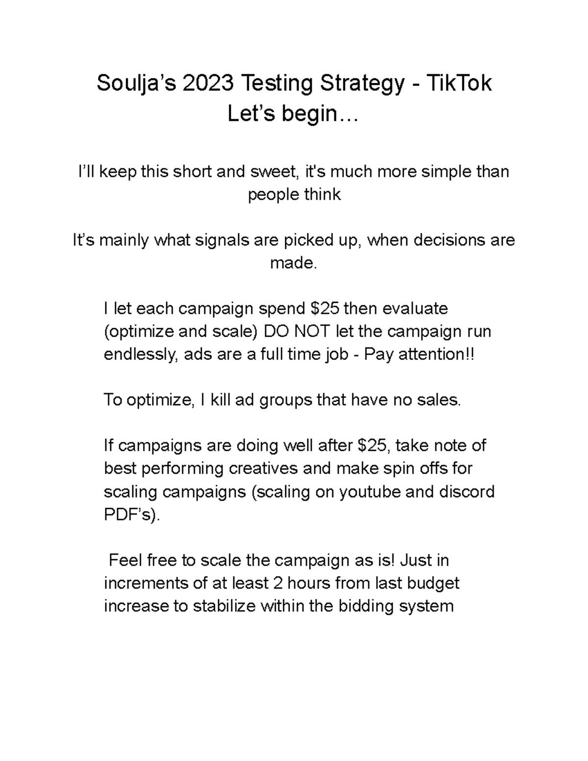 Tik Tok Ads Testing Strategy 2023 - Soulja - Soulja’s 2023 Testing ...