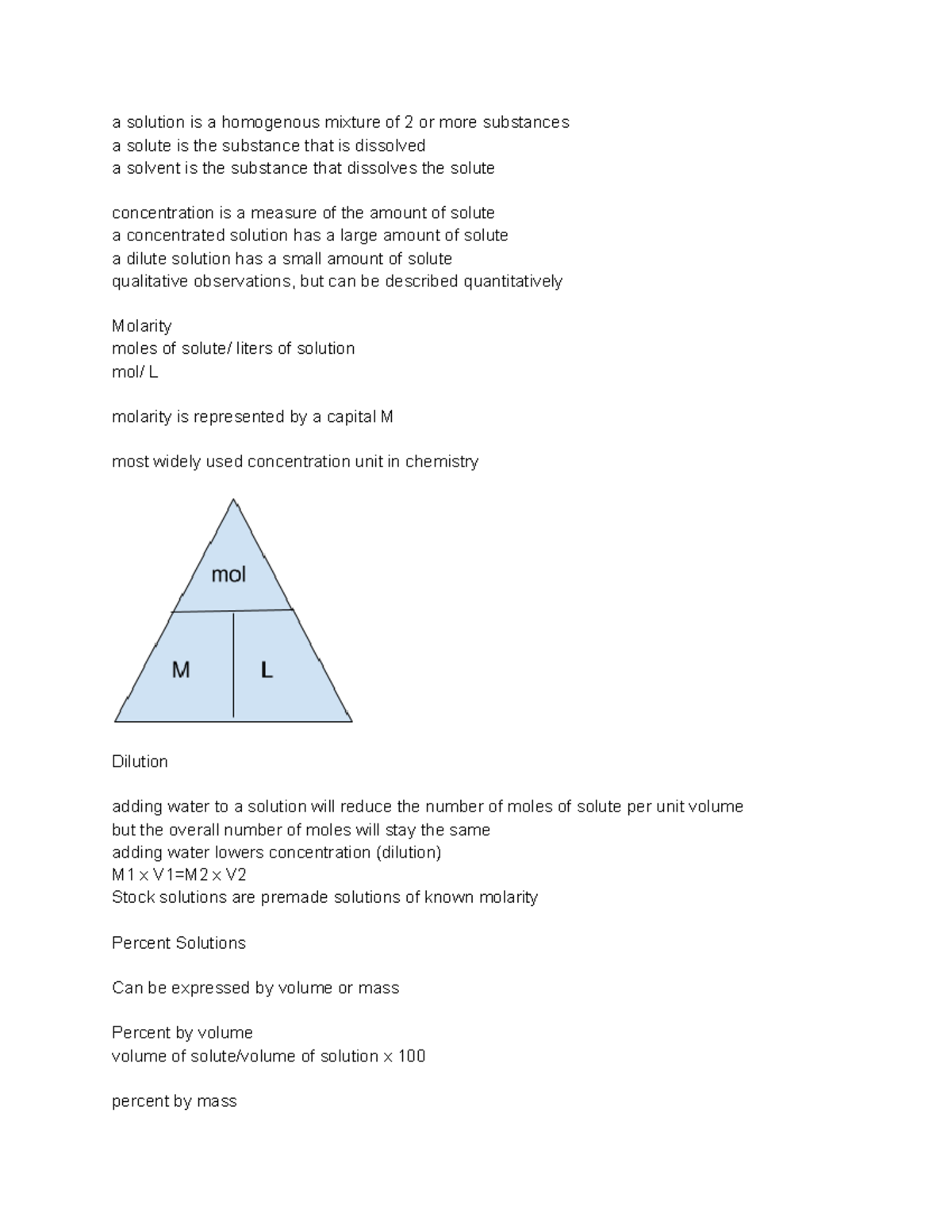 Chem 5 2 - notes on solutions and molarity - a solution is a homogenous ...