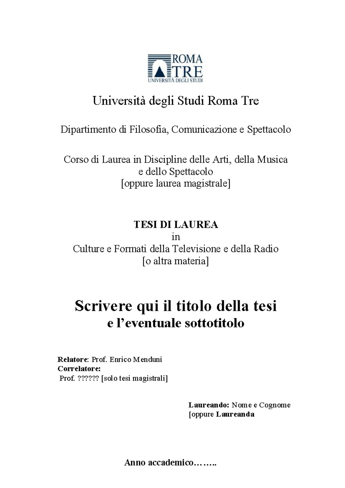 Copertina tesi - dispensa - Università degli Studi Roma Tre ...