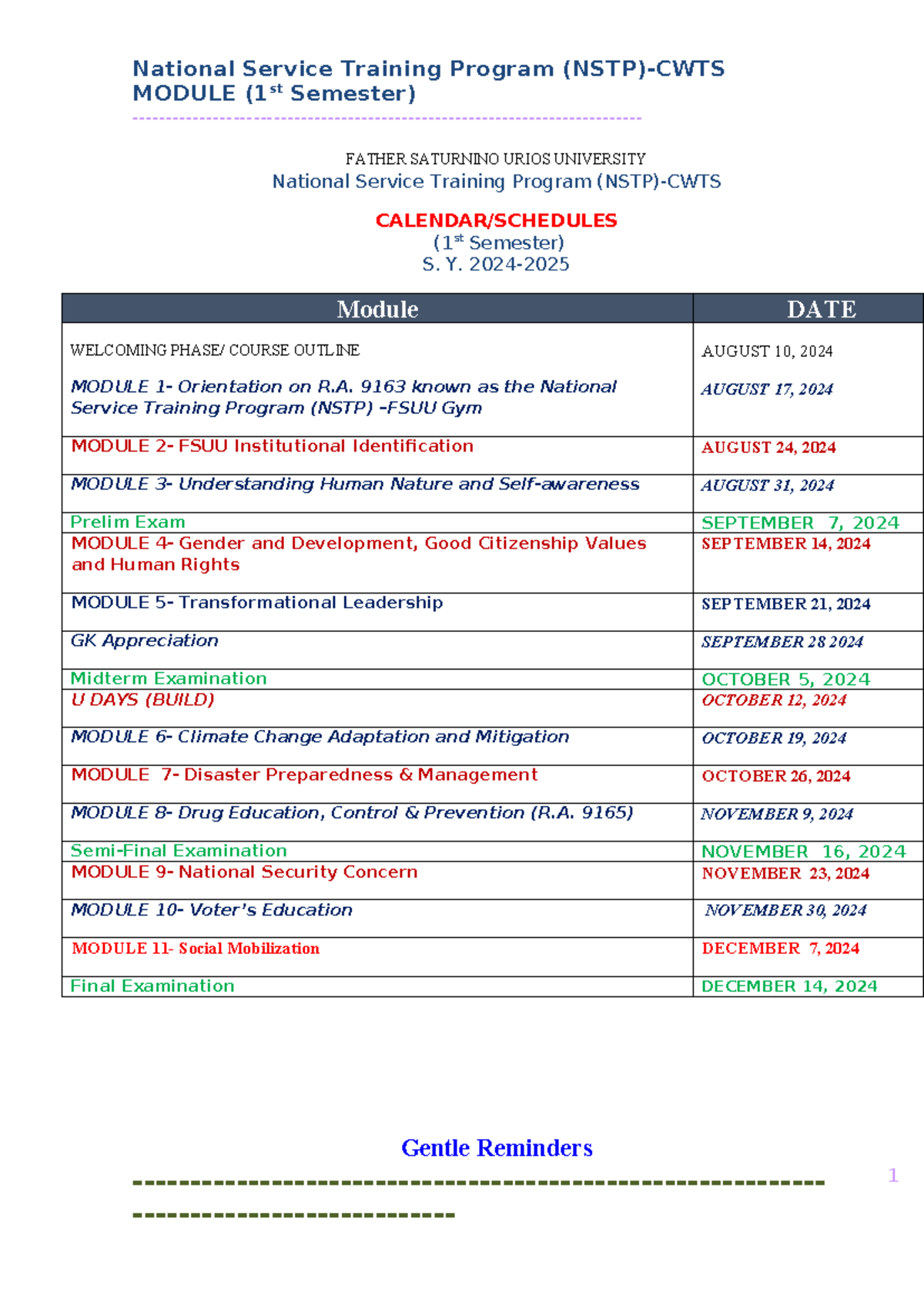 NSTP 1 Module 24 25 1 - Nstp - 1 MODULE (1st Semester) - FATHER ...