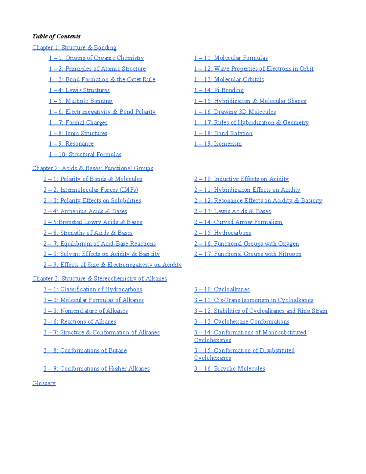 Organic Chemistry Summary notes Part 1 - Table of Contents Chapter 1 ...