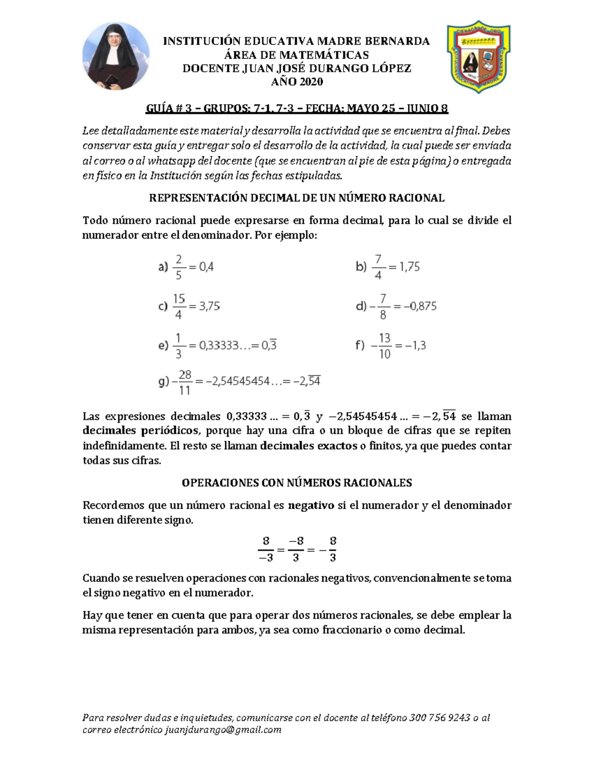 Matematicas (7-1 7-3) Guia Nro 3 - Warning: TT: undefined function: 32 ÁREA DE MATEMÁTICAS ...