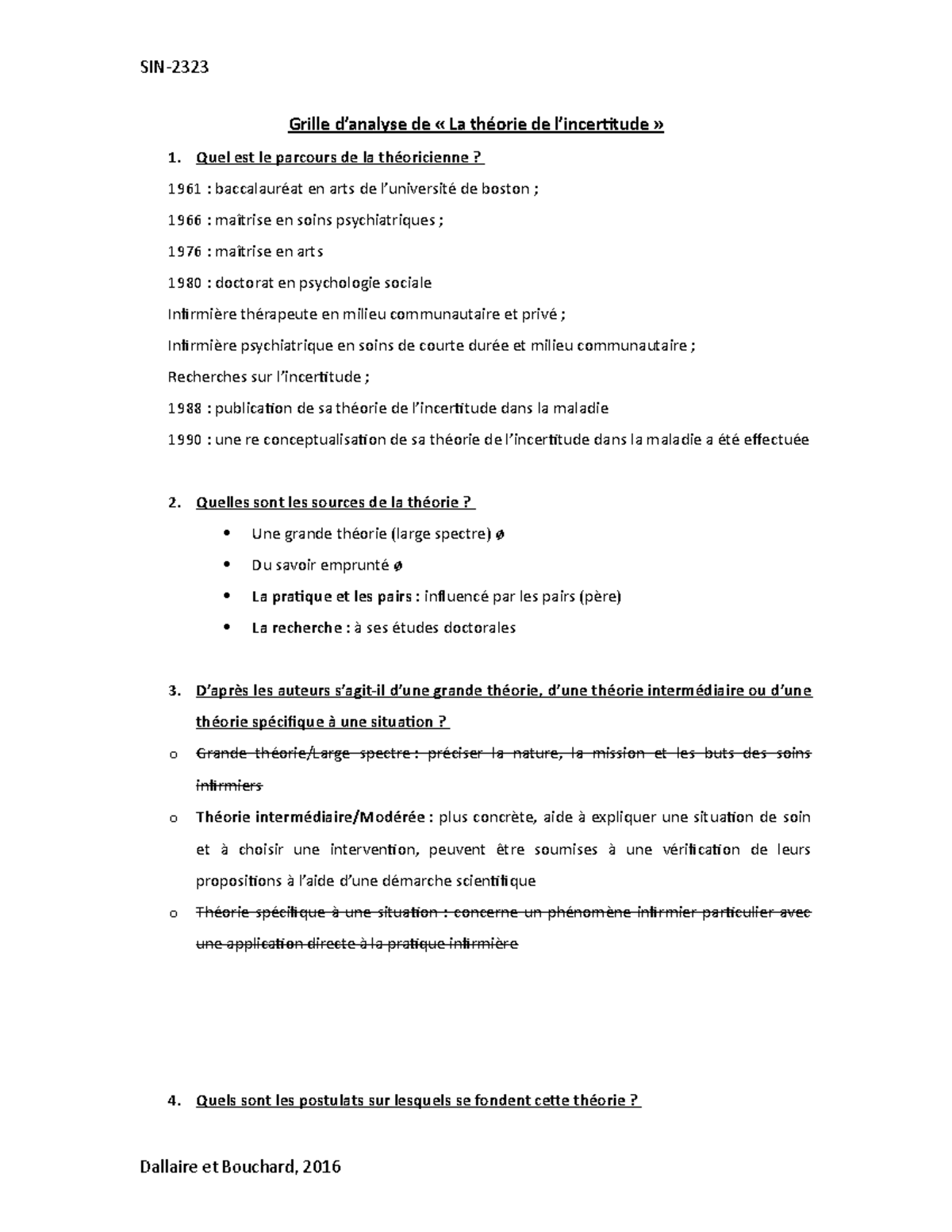 Analyse de la théorie de l'incertitude - Grille d’analyse de « La ...