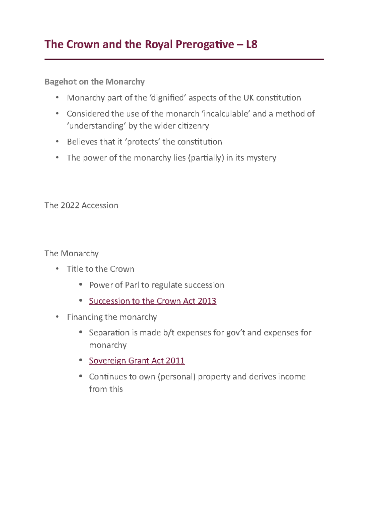 The Crown and the Royal Prerogative- L8 - ) Duties of the monarch Many ...