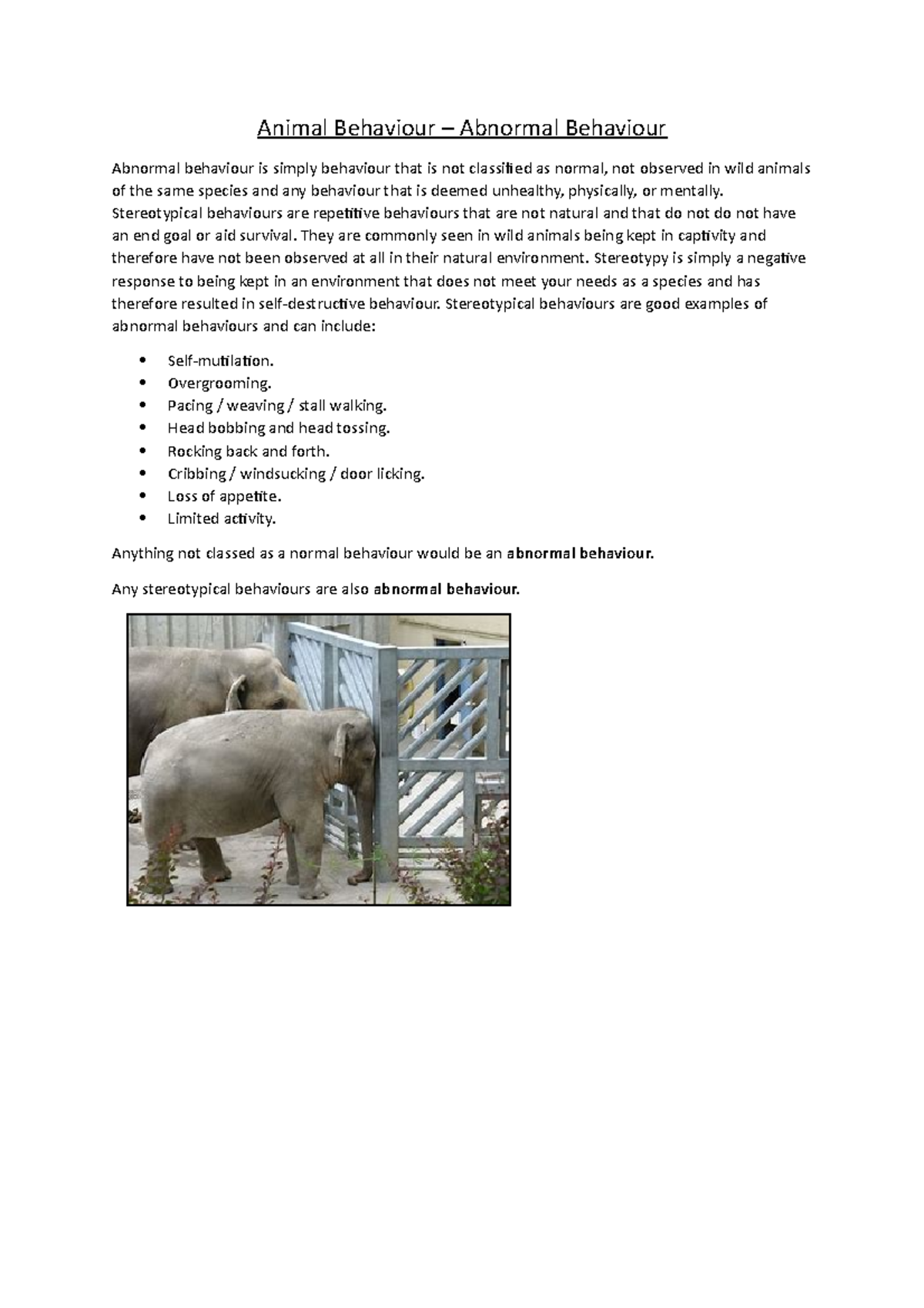 Animal Behaviour - Abnormal Behaviour - Animal Behaviour – Abnormal ...