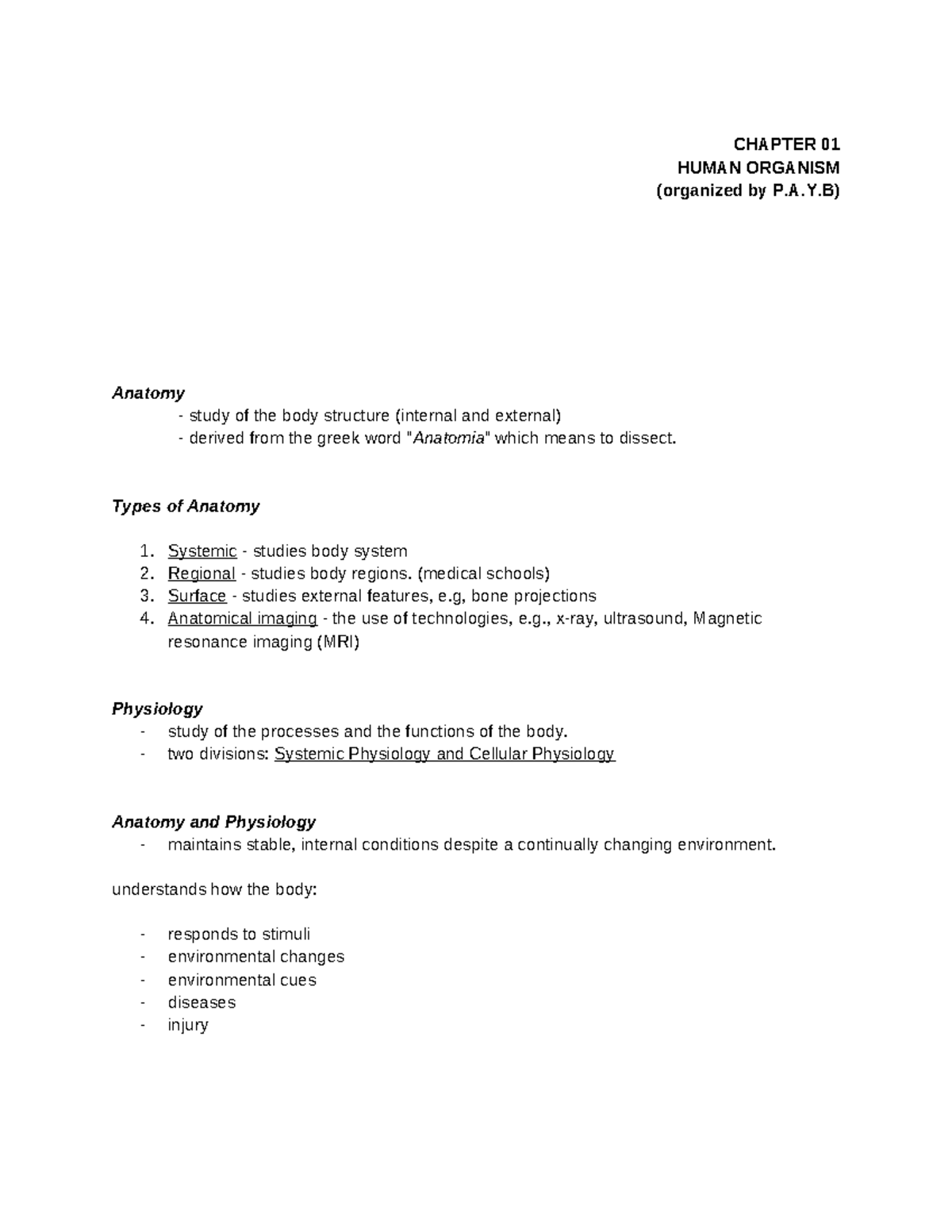 HAPP-Chapter 01 Human Organism - CHAPTER 01 HUMAN ORGANISM (organized ...