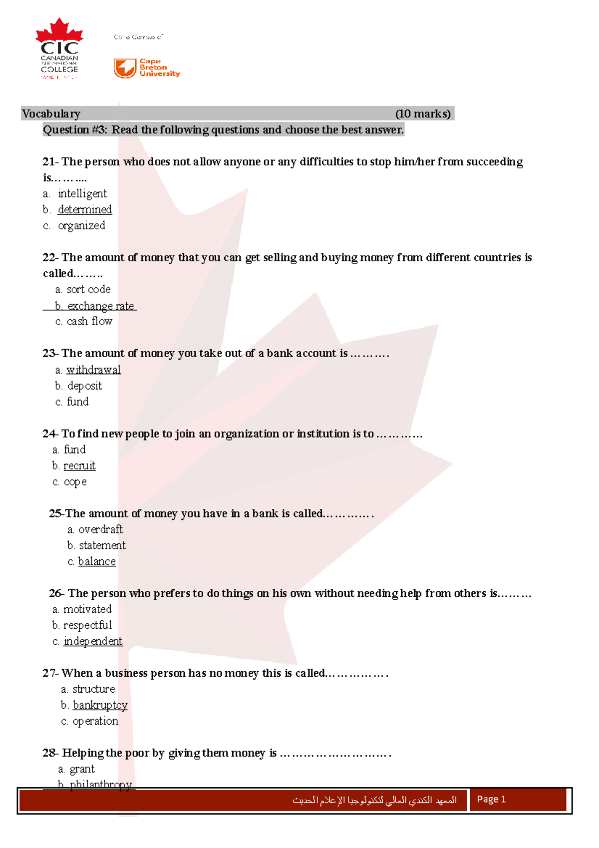 English II Revision Answer - Vocabulary (10 marks) Question #3: Read ...