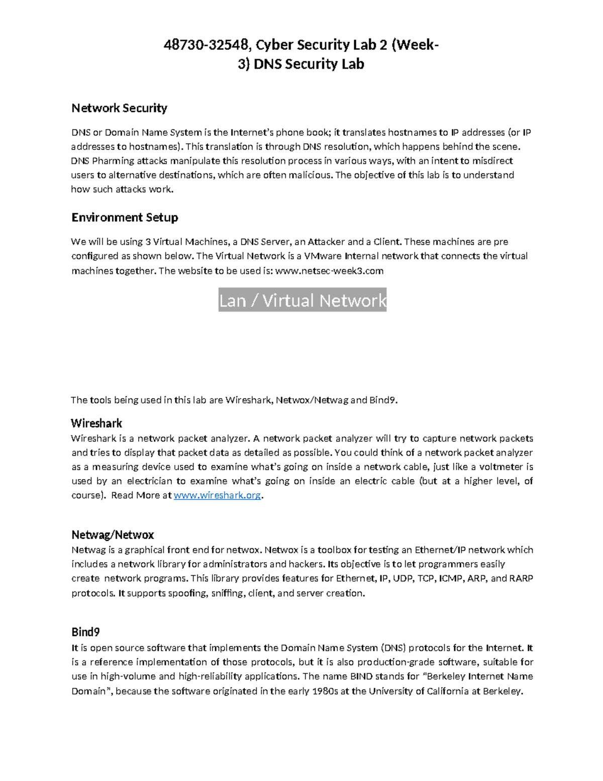 48730 Lab 2 - answer - 48730-32548, Cyber Security Lab 2 (Week- 3) DNS Security Lab Network ...