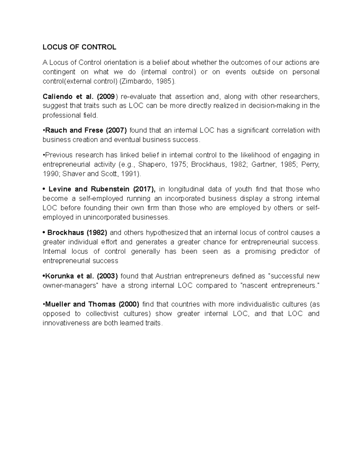 Locus OF Control Outline - LOCUS OF CONTROL A Locus of Control ...