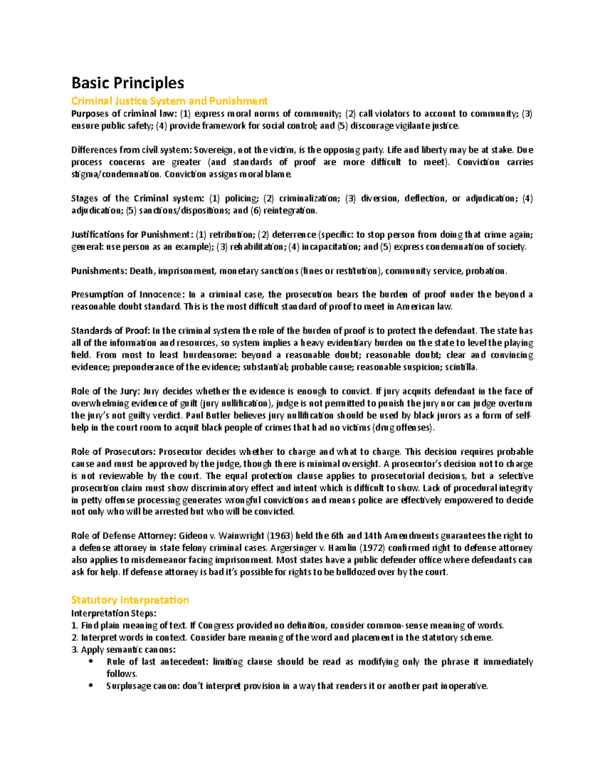 Criminal [summary outline] - Basic Principles Criminal Justice System ...