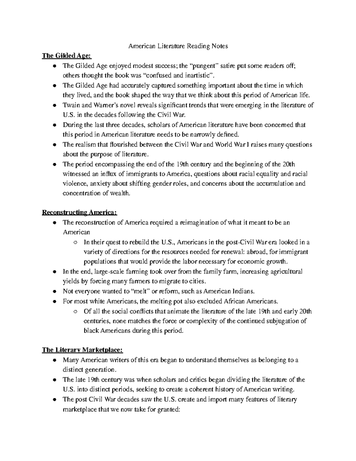 American Literature Reading Notes - The Gilded Age had accurately ...