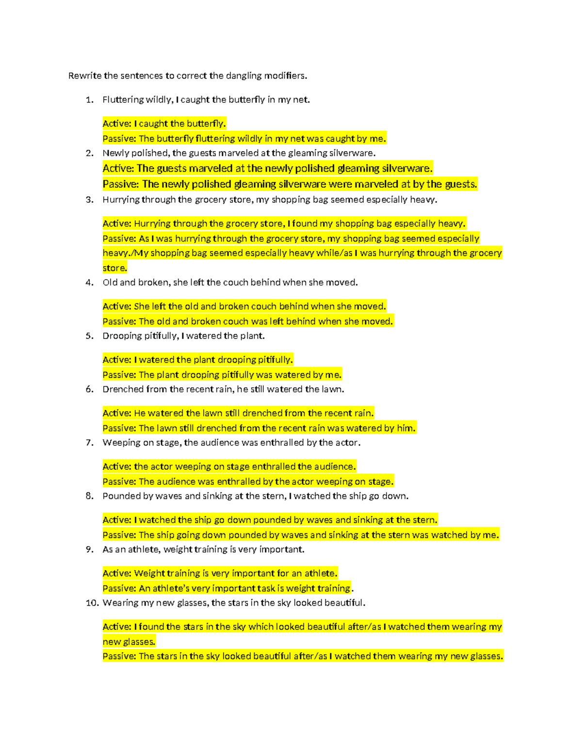 Class 19 Dangling Misplaced modifiers Exercises from book - Intermediate Composition - Studocu