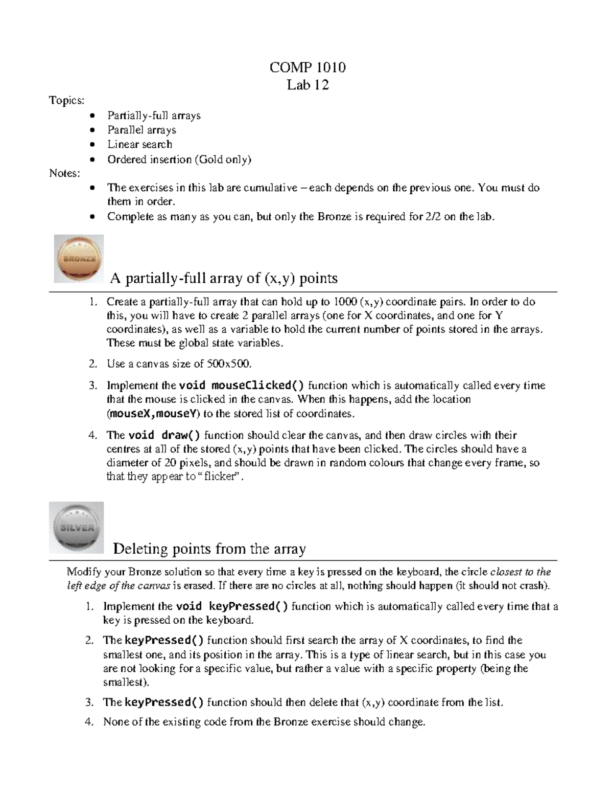 Lab12 - partially filled arrays - COMP 1010 Lab 12 Topics: Partially-full arrays Parallel arrays ...