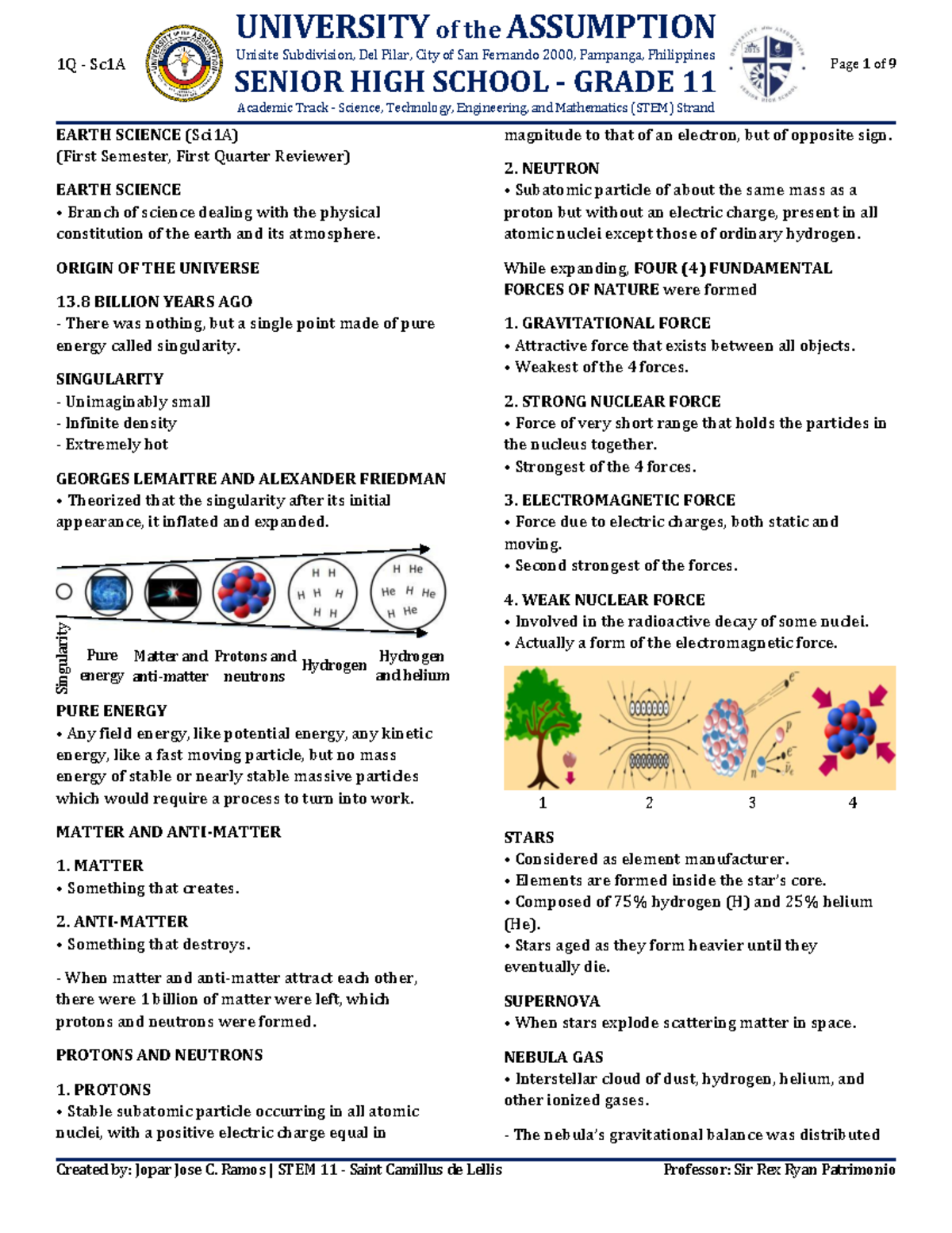 Earth Science (Sci1A) - On a piece of paper, make a list of five ...