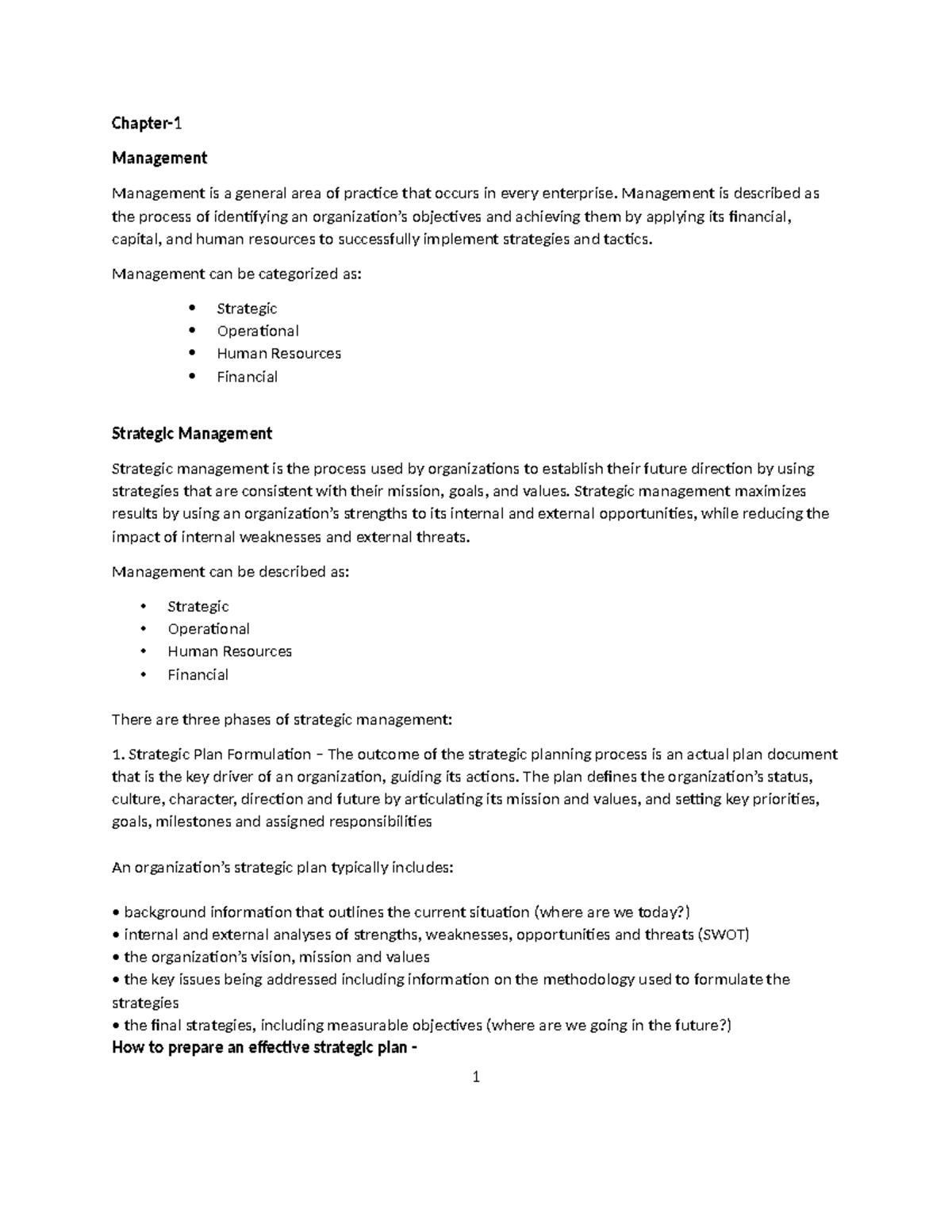 Chapter note - HR COURSE - Chapter- Management Management is a general ...