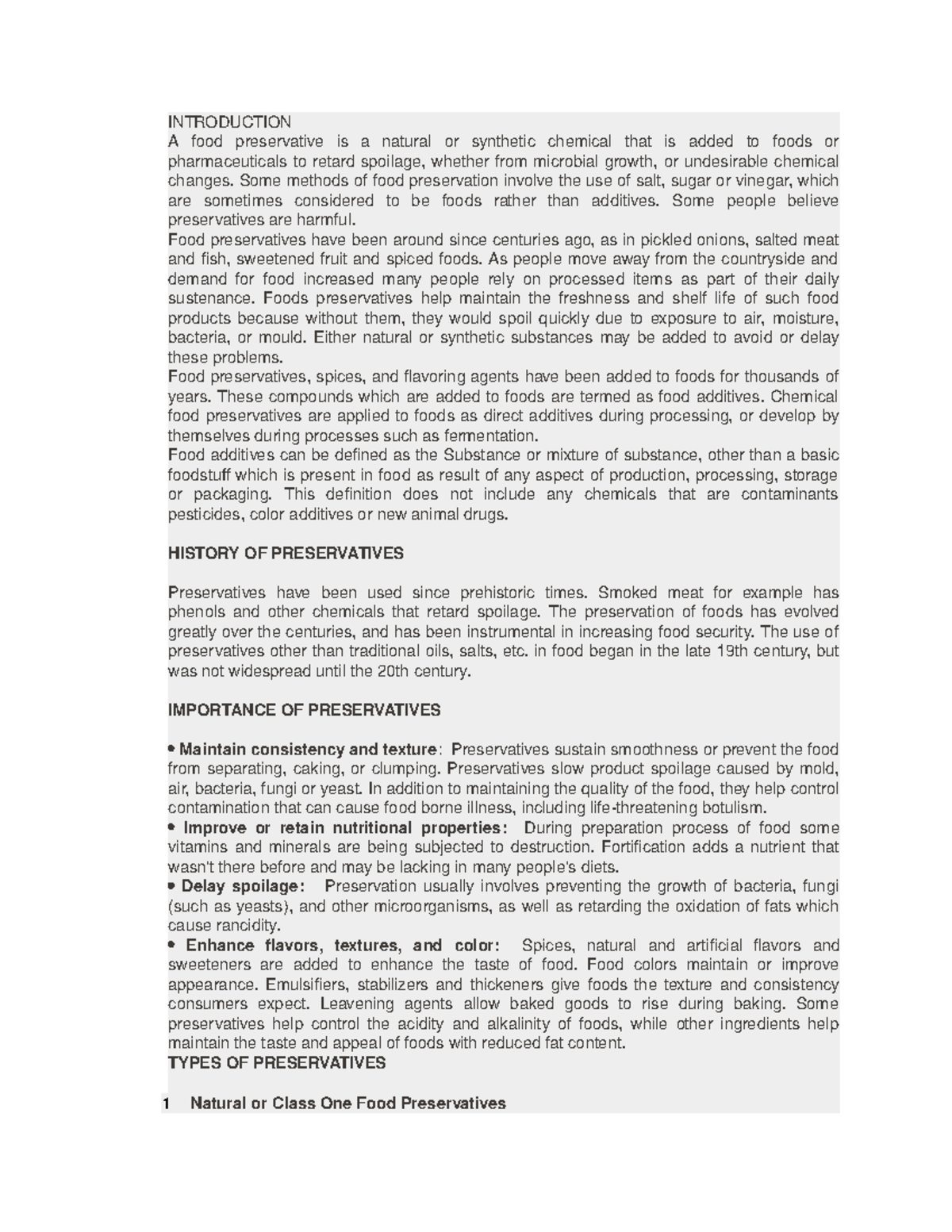 Preservatives - Lecture notes 3 - INTRODUCTION A food preservative is a ...