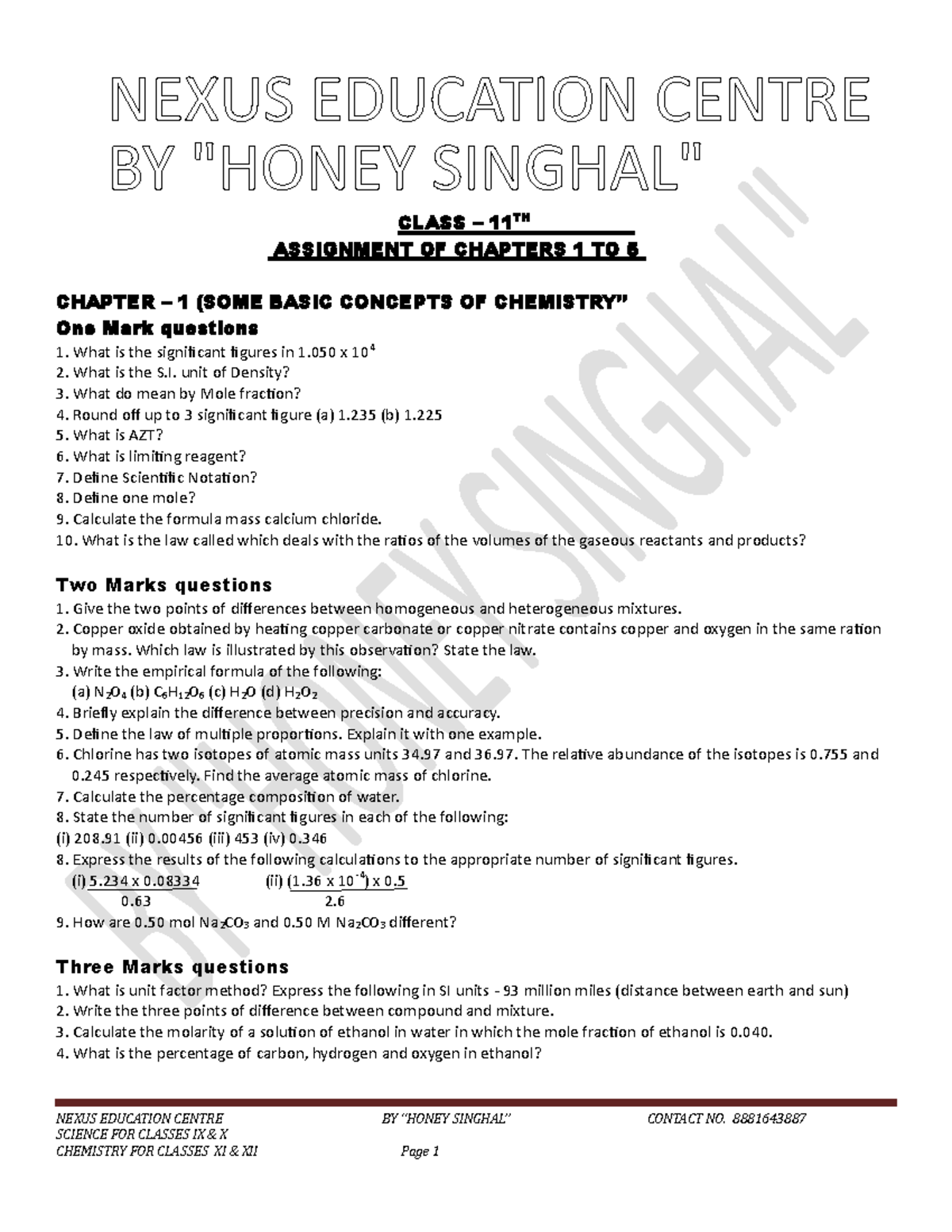 Class 11 Halfyearly Imporatnt Questions CLASS 11 TH ASSIGNMENT OF