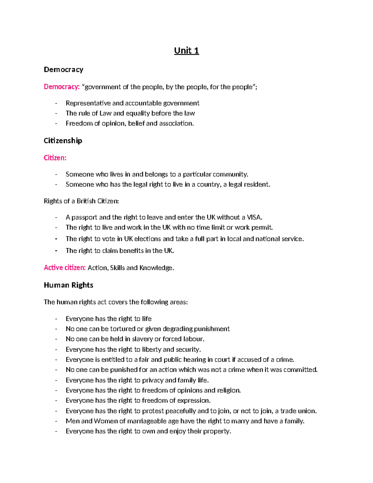 Revision GCSE - Unit 1 Democracy Democracy: “government of the people ...