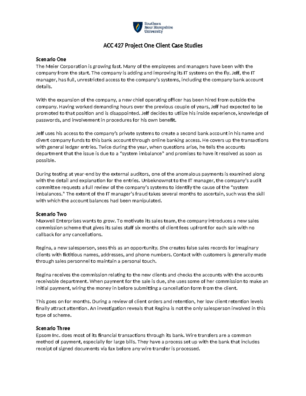 ACC 427 Project One Client Case Studies - ACC 427 Project One Client ...