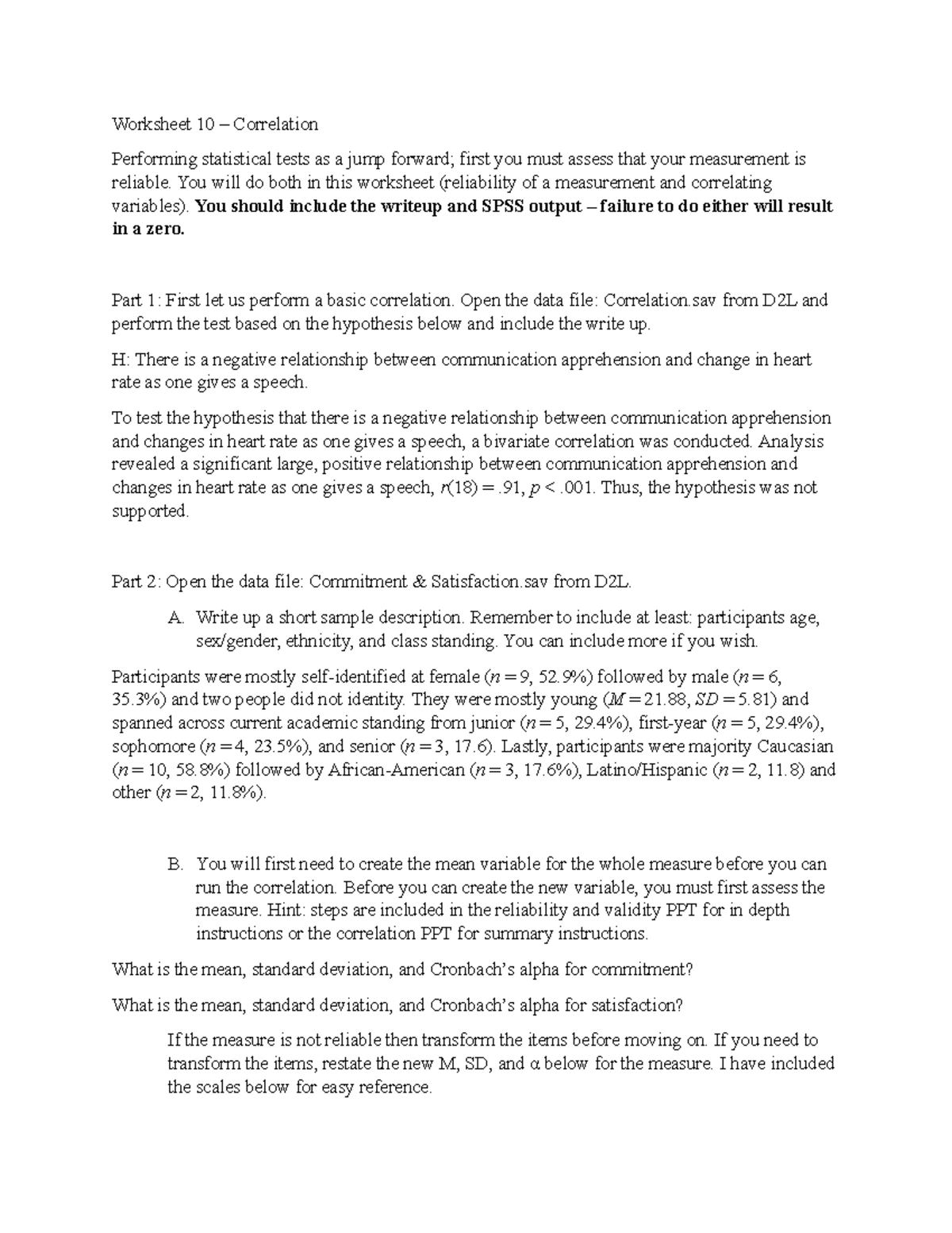 Worksheet 10 – Correlation - Answers - Worksheet 10 – Correlation ...