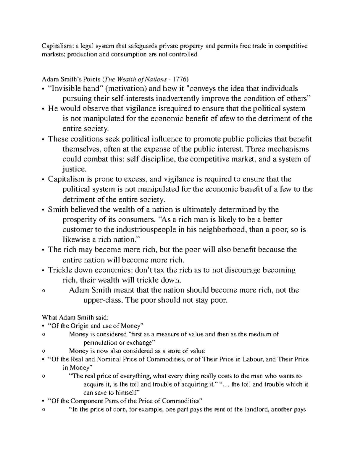 Lecture 1: Commerce, Adam Smith - Capitalism: a legal system that ...