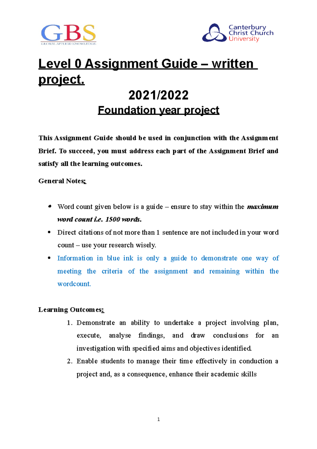 Assignment Guide for Research Project - Level 0 Assignment Guide ...