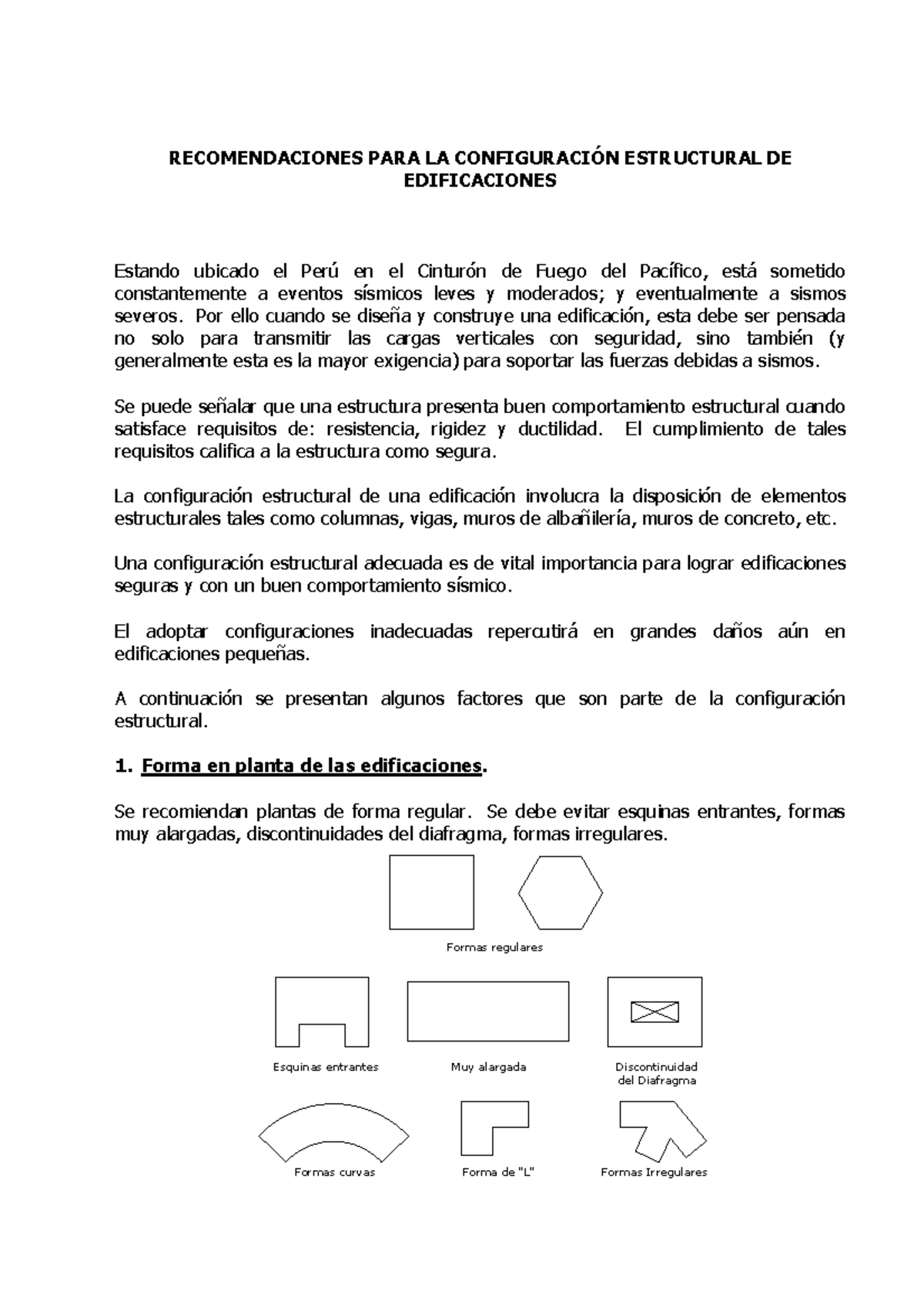 Configuración Estructural - RECOMENDACIONES PARA LA CONFIGURACIÓN ESTRUCTURAL DE EDIFICACIONES ...