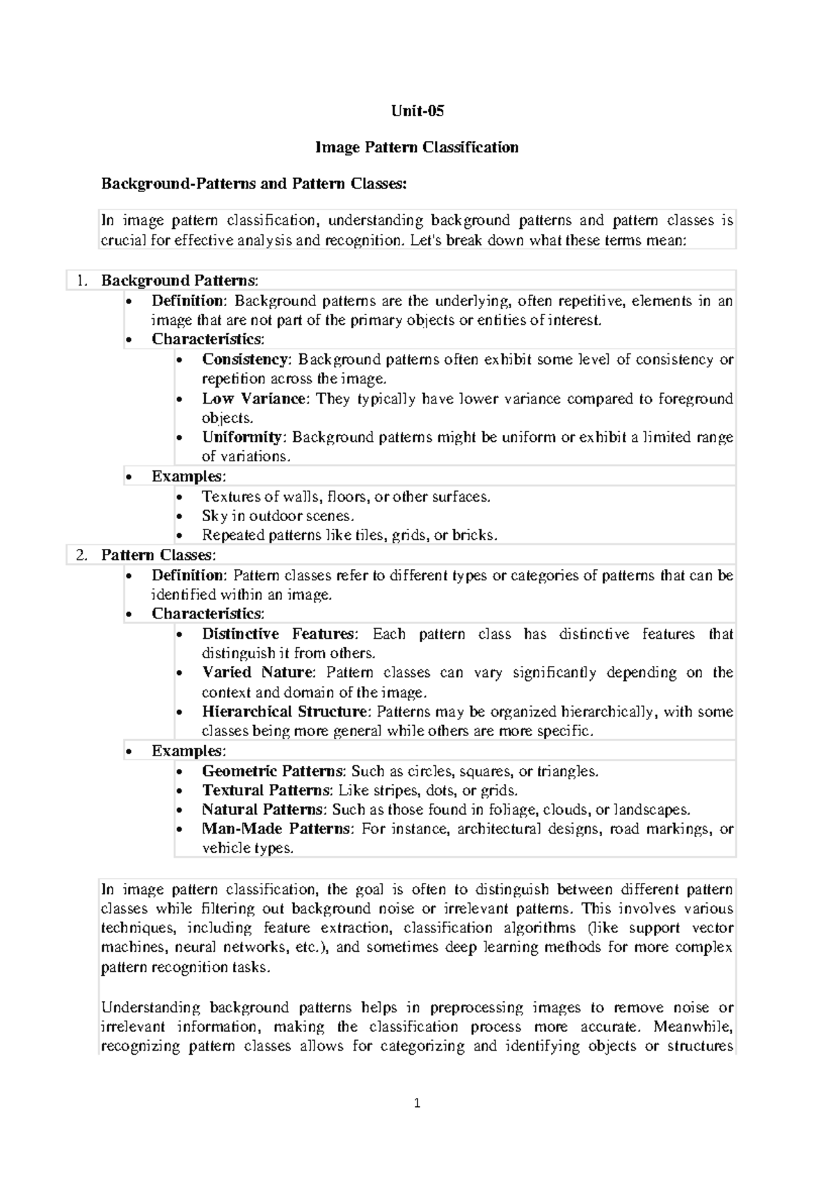 IA Unit-05 - Unit- 05 Image Pattern Classification Background-Patterns ...