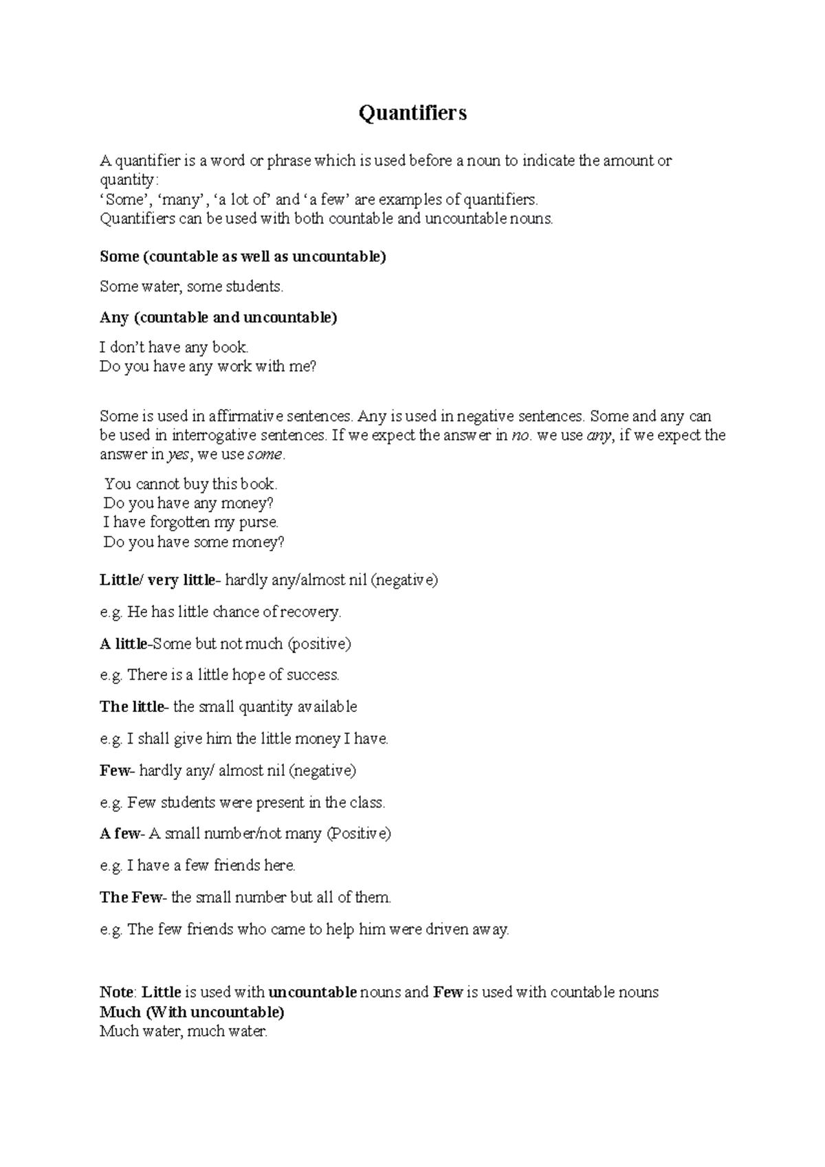 Quantifiers - ENGLISH GRAMMER - Quantifiers A quantifier is a word or ...